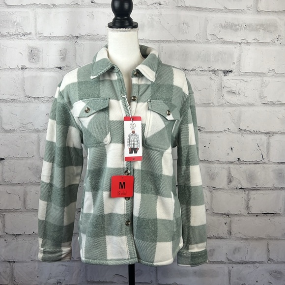 Sage | Jackets & Coats | Sage Ladies Plush Shirt Jacket Green White ...